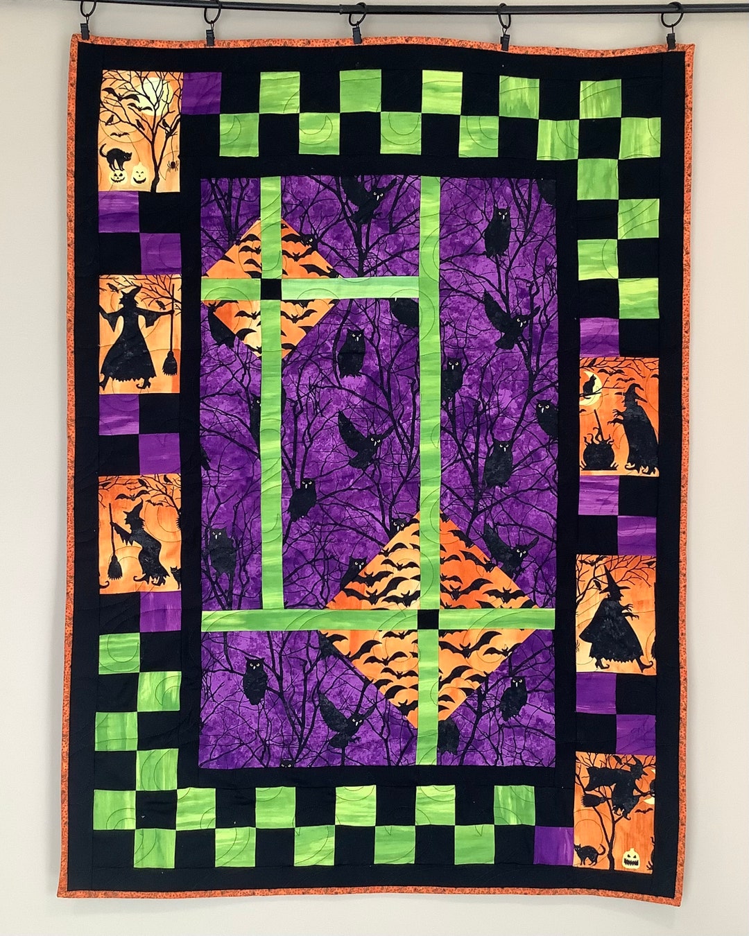 Halloween Quilt Cotton Handmade Completed Spooky Scary Haunted Night ...
