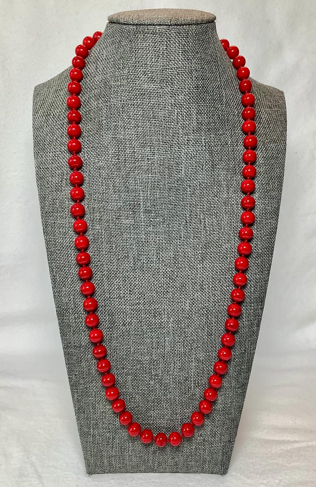 Vintage Red Bead Necklace Monet Signed Designer Jewelry Round Glass ...