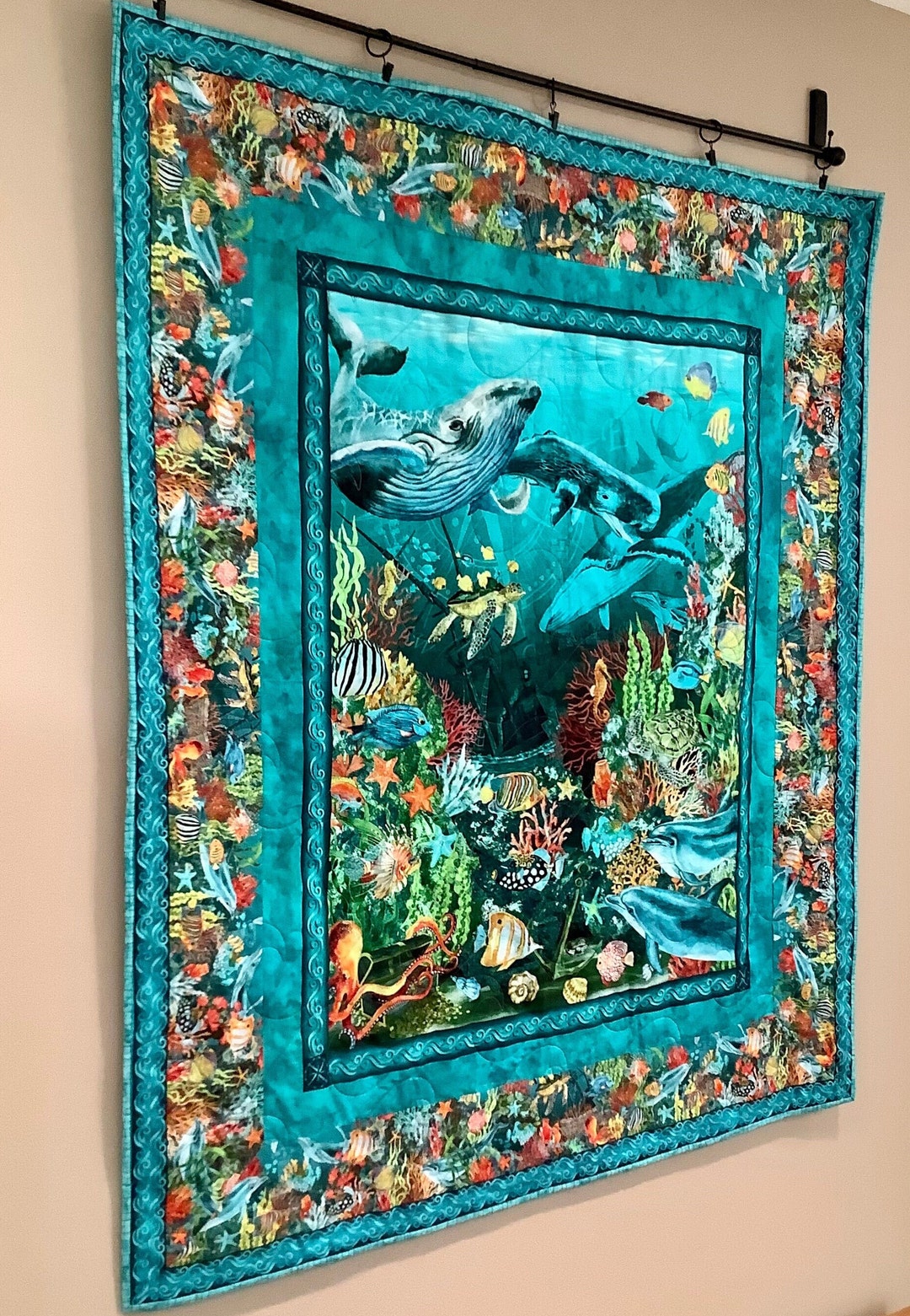 Whale Ocean Life Quilt Handmade Completed Finished Beach Underwater ...