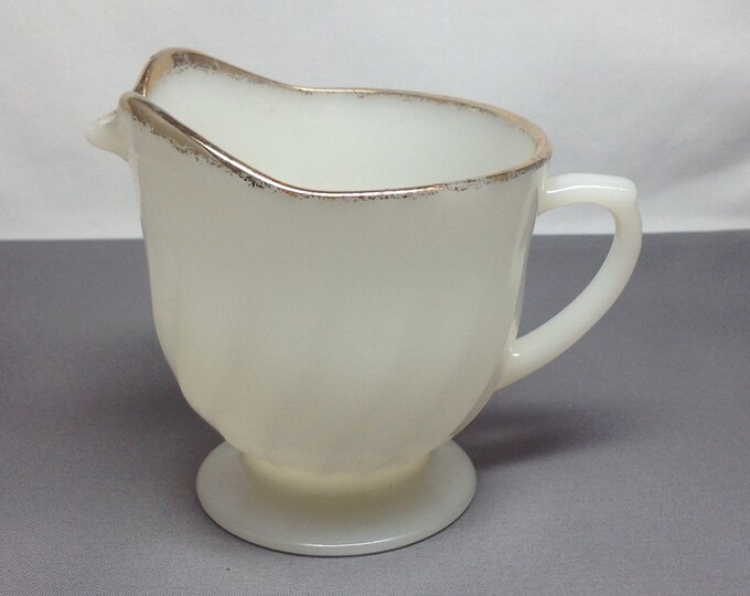Vintage Fire King Ware White Milk Glass Gold Edge Trim Creamer Small ...