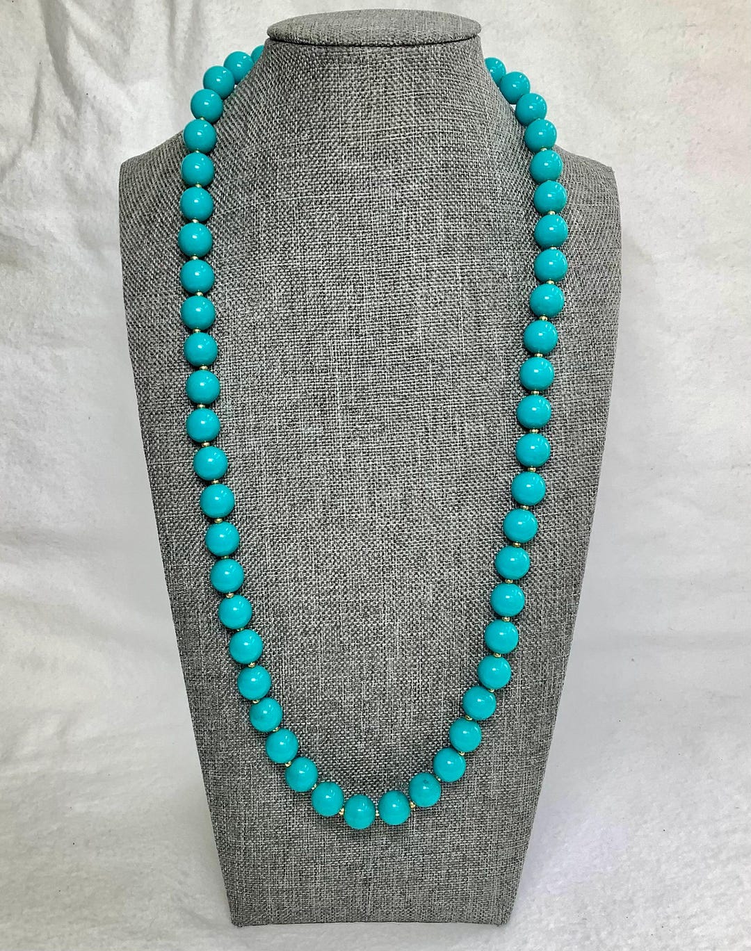 Vintage Teal Bead Necklace Jewelry Gold Tone Beads Turquoise Sea Green ...