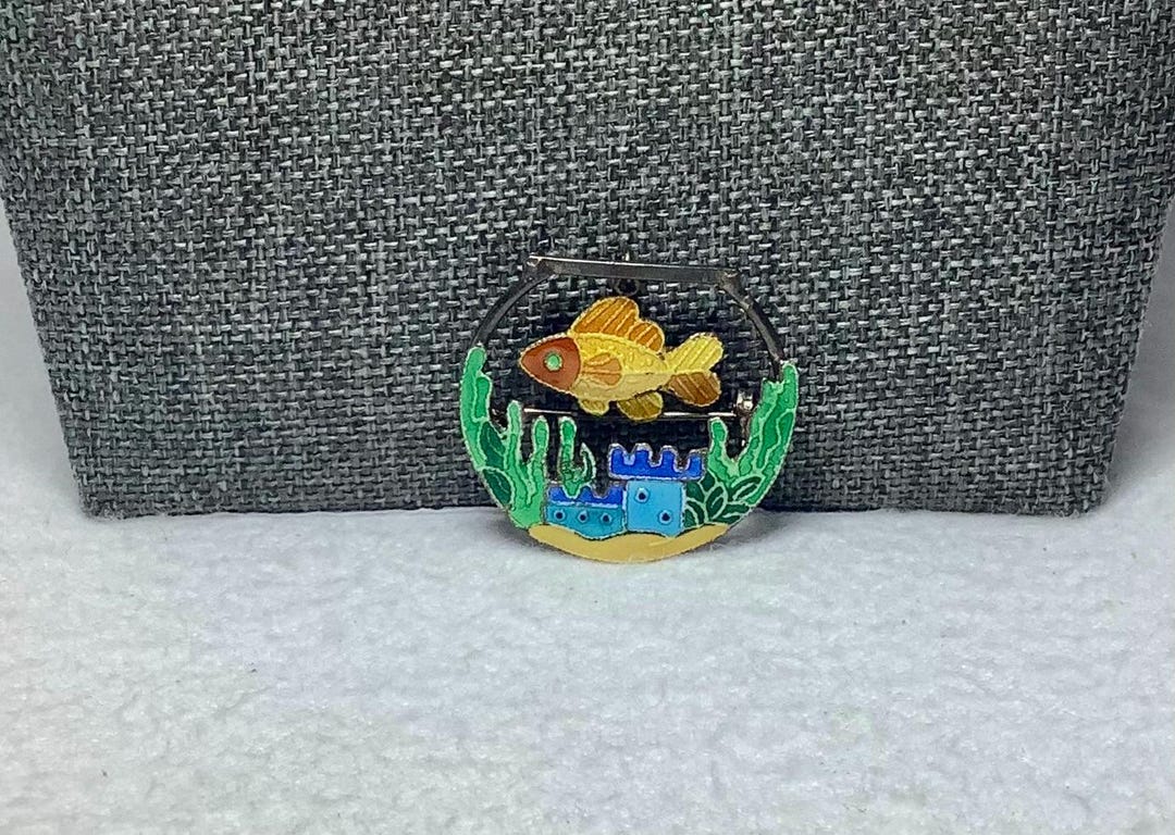 Vintage Enamel Fish Bowl Brooch Pin Jewelry Dangle Goldfish Charm ...