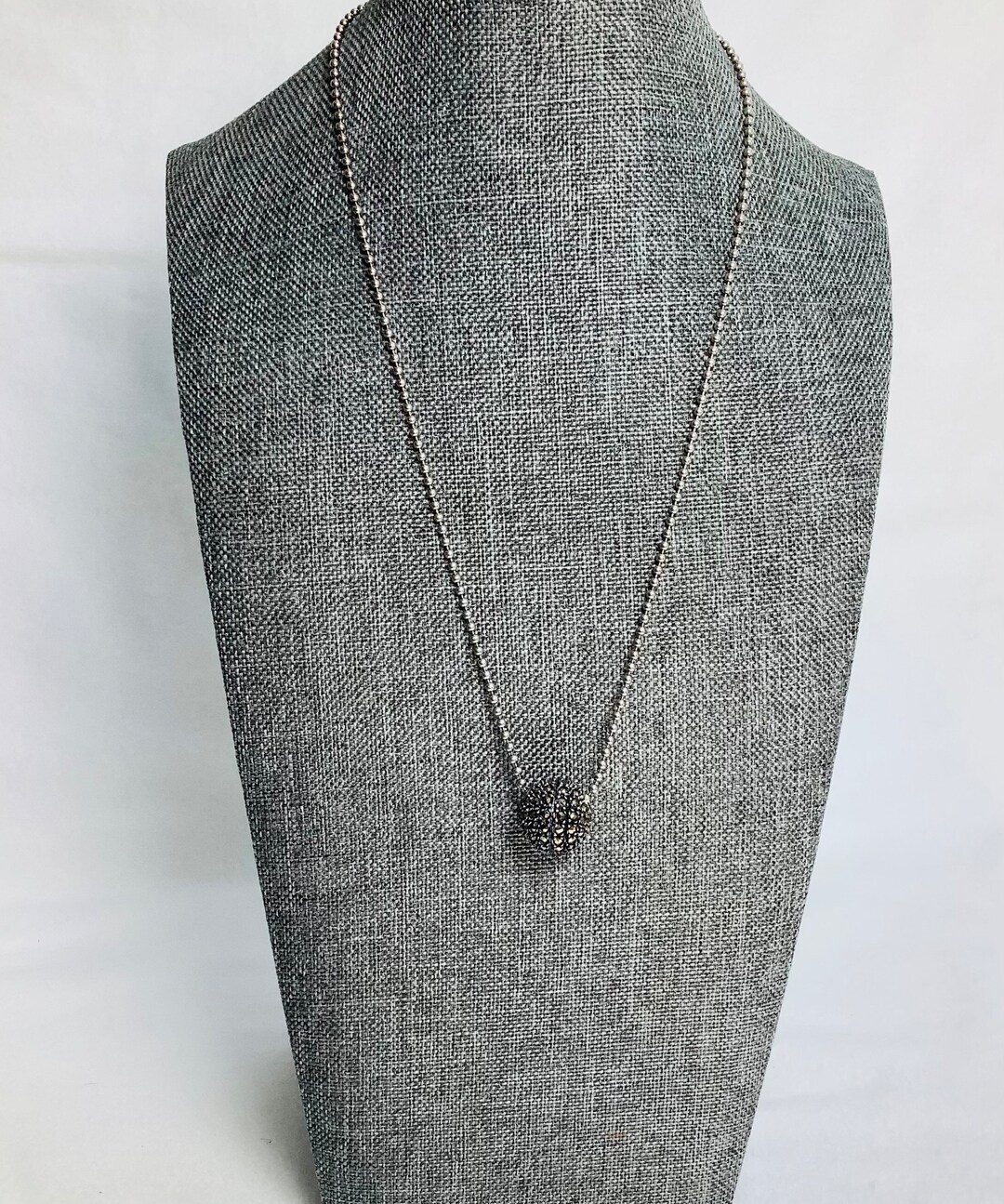 Vintage Silver Chain Marcasite Ball Pendant Necklace Signed Jewelry ...