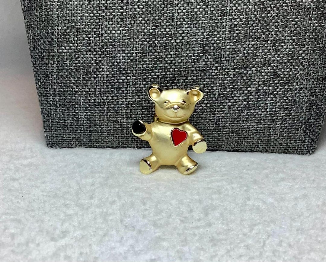 Vintage Red Heart Teddy Bear Tack Pin Giusti Signed Jewelry Lapel Tie ...