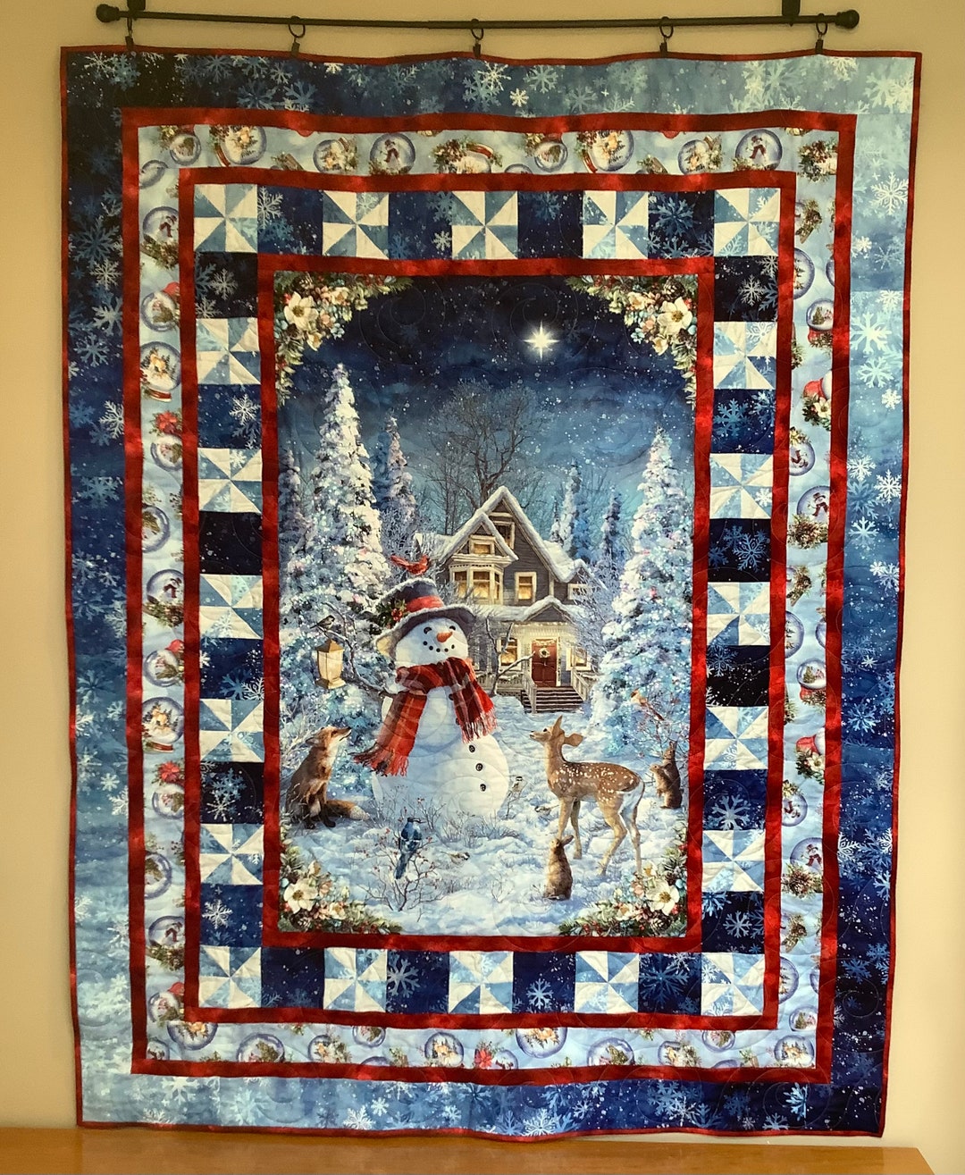 Snowman Snow Globe Winter Quilt Completed Finished Quilted Blanket ...
