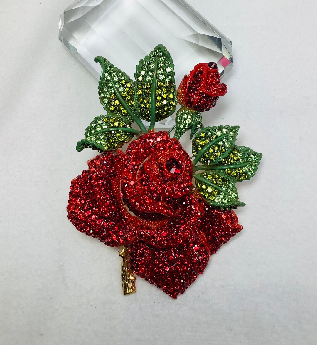 Vintage Large Crystal Rose Brooch Pin Jewelry Multi Red Green ...