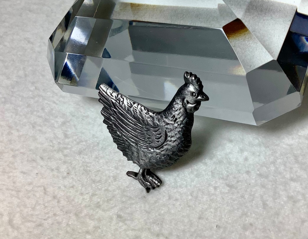 Vintage Pewter Chicken Hen Brooch Pin Jewelry Silver Tone Barnyard Farm ...