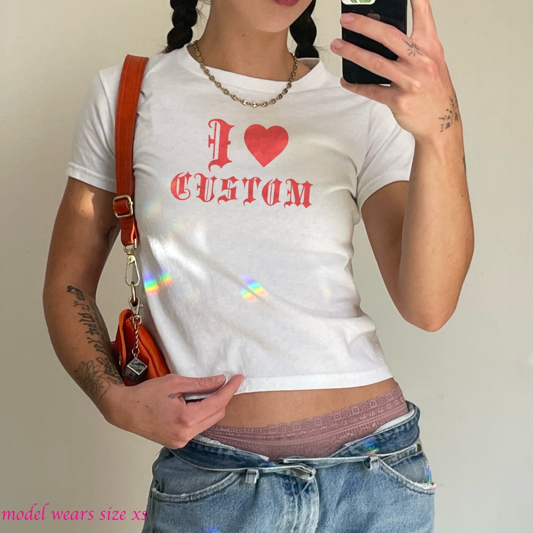 I Heart Custom Text Y2k Baby Tee Crop Top, Custom Text Baby Tee, Custom ...