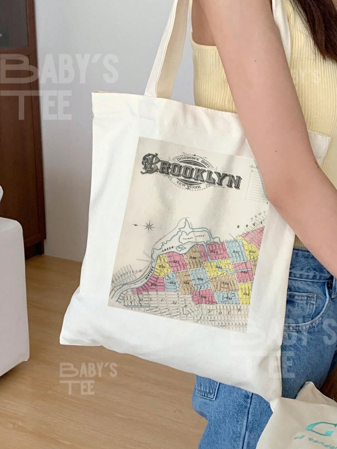 Brooklyn Tote Bag, NYC Map Tote Bag, New York City Canvas Tote Bag ...
