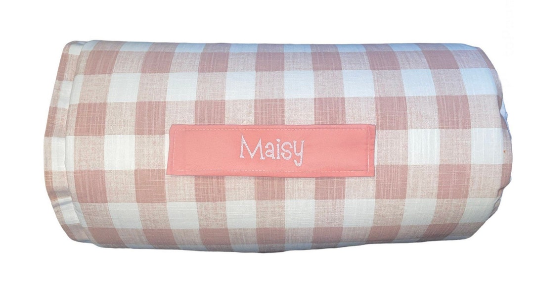 Cozy Chic: Blush Buffalo Plaid All-in-one Nap Mat With Custom ...