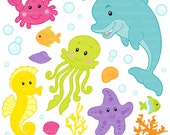 Items similar to Animals Clipart "SEA ANIMALS" Dolphin, Seahorse ...