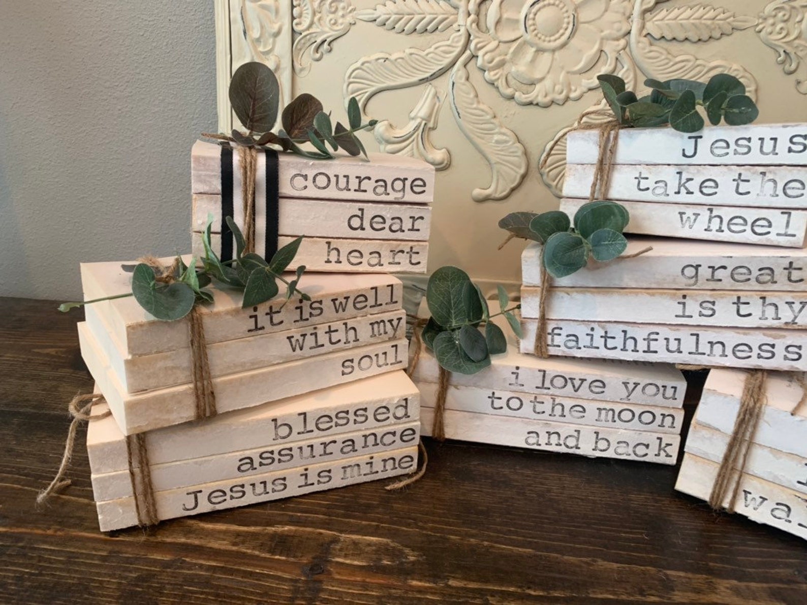Stamped Book Stacks | Stamped Book Bundle | Farmhouse Decor | Farmhouse ...