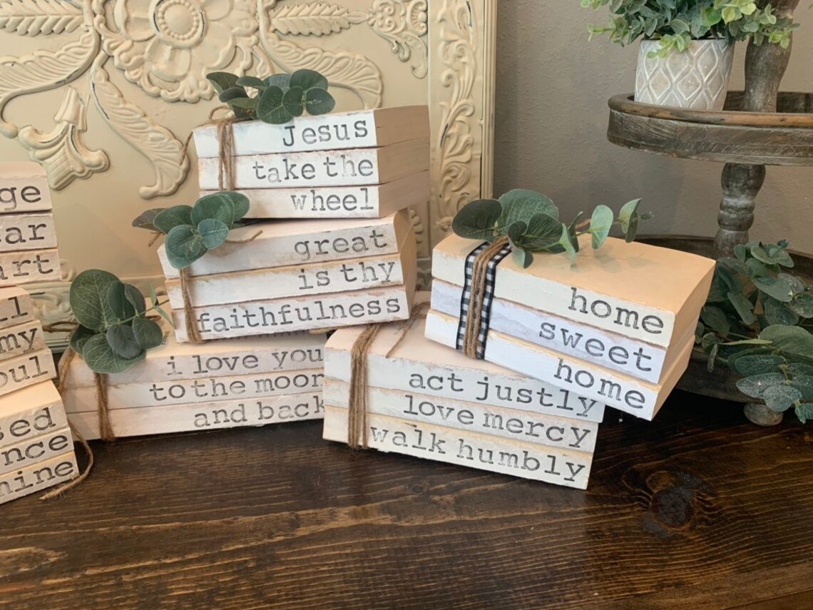 Stamped Book Stacks Stamped Book Bundle Farmhouse Decor | Etsy