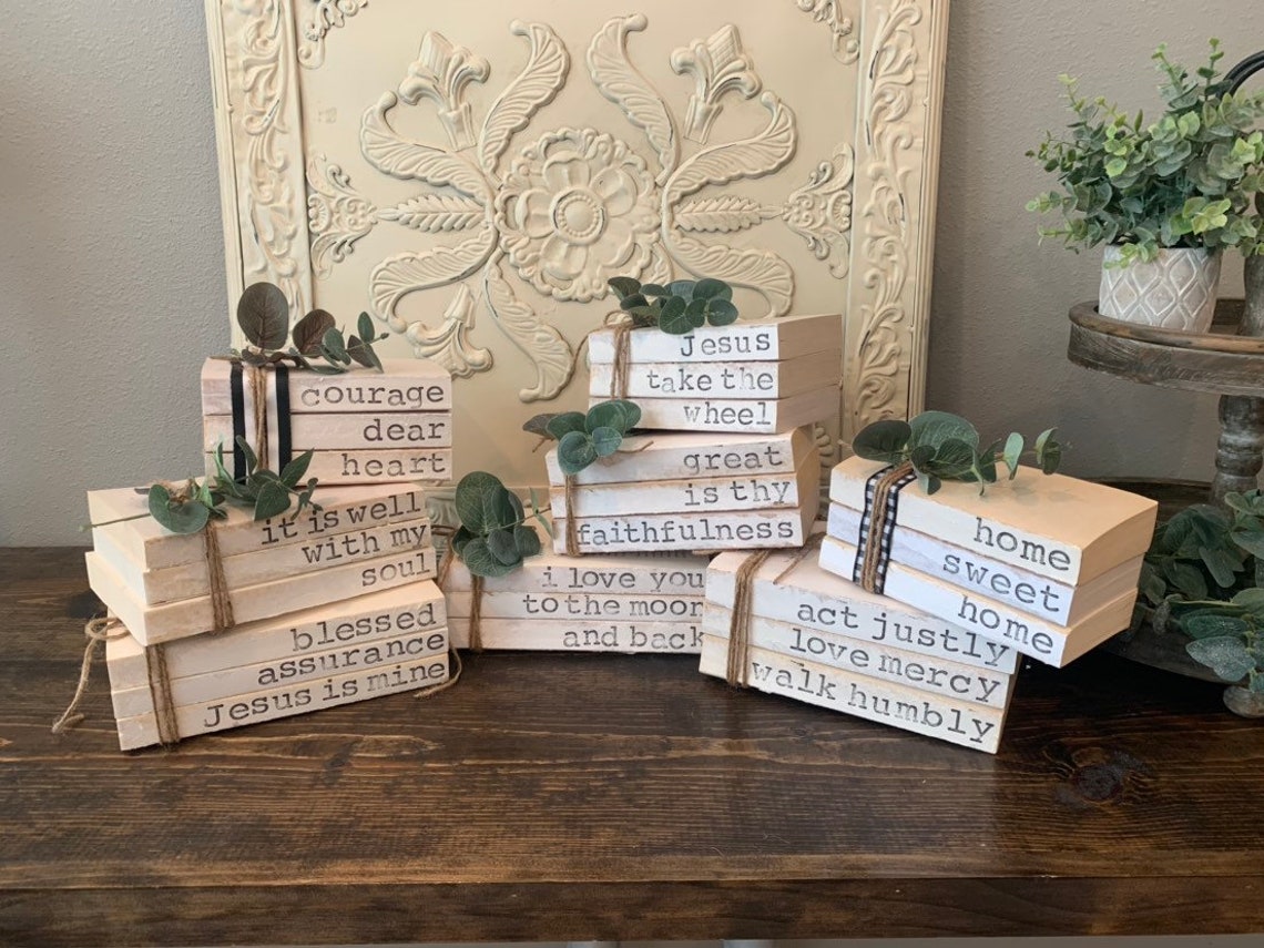 Stamped Book Stacks Stamped Book Bundle Farmhouse Decor | Etsy