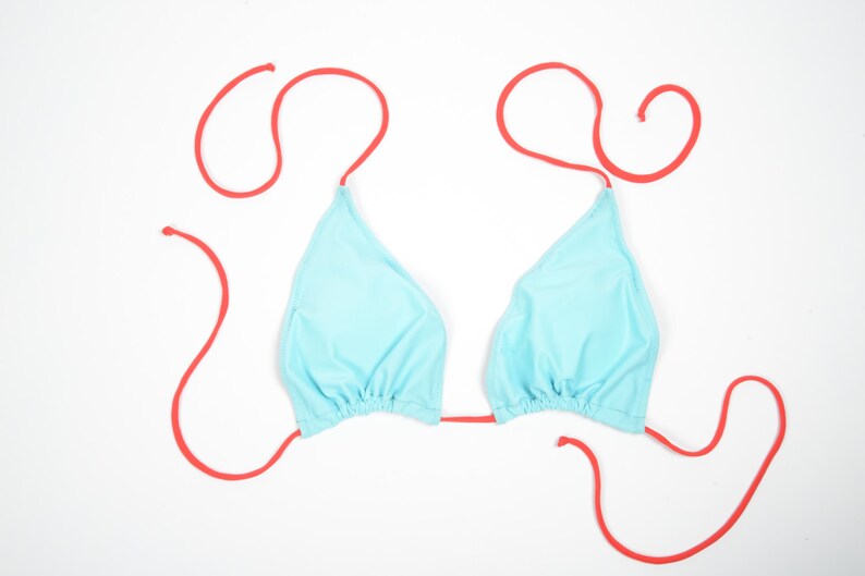 Triangle String Bikini Top Solid Aqua With Red Ties - Etsy