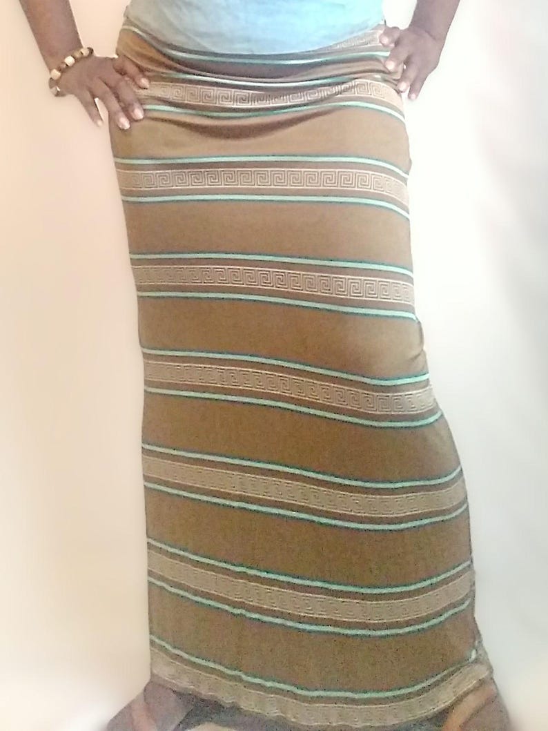 Greek Key Silk Knit Maxi Skirt - Long A-line Skirt in 100% Silk Jersey ...