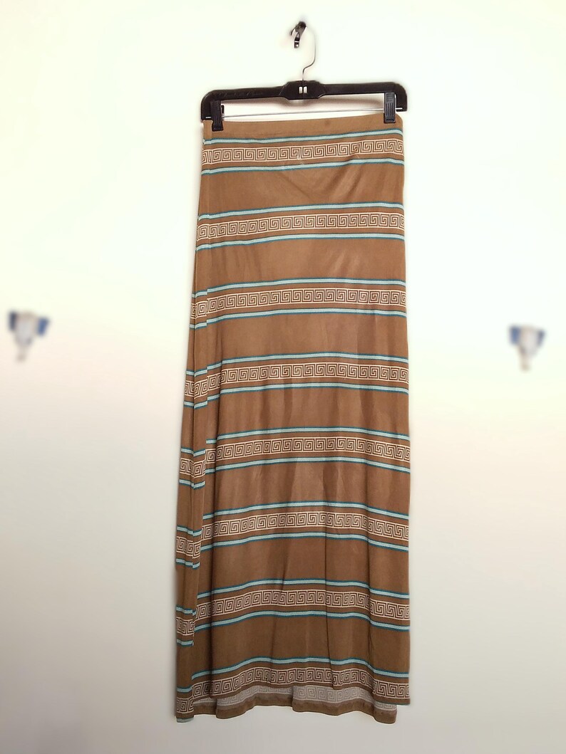 Greek Key Silk Knit Maxi Skirt - Long A-line Skirt in 100% Silk Jersey ...