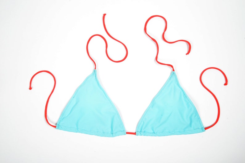 Triangle String Bikini Top Solid Aqua With Red Ties - Etsy