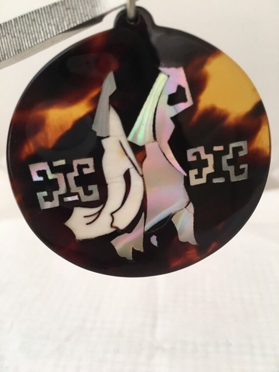 Rare Ladies Tortoise Shell Inlaid Mop Mother of Pearl Pendant | Etsy