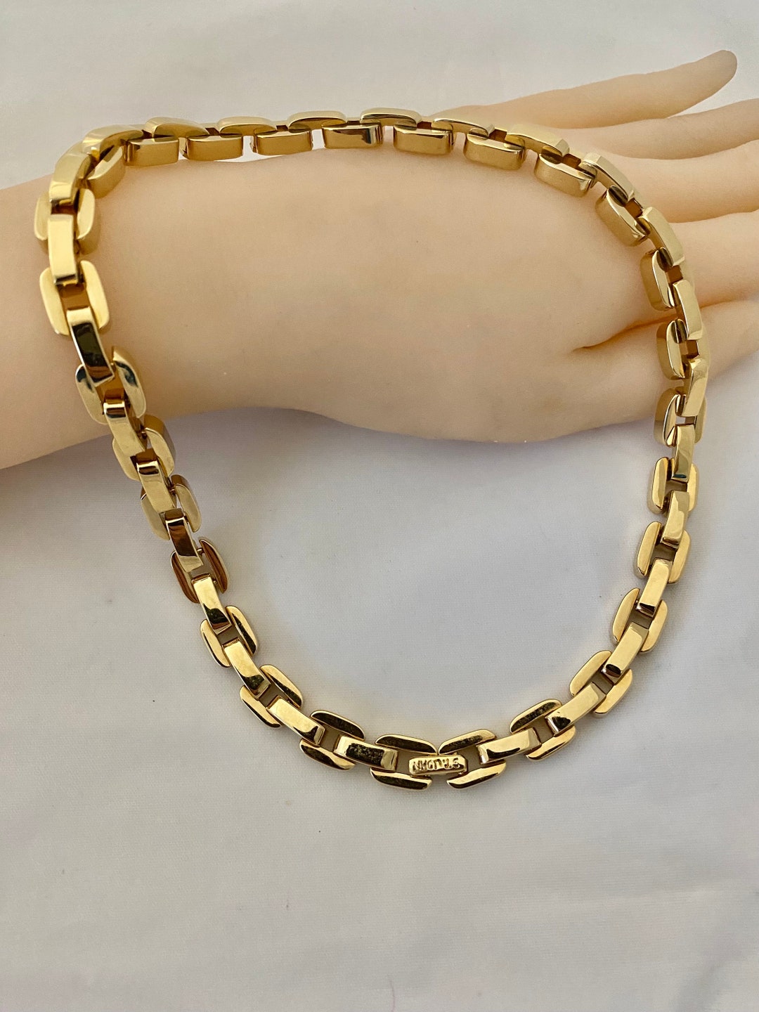 St. John Designer Link Chain Collar Necklace Gold Tone Exquisitely ...