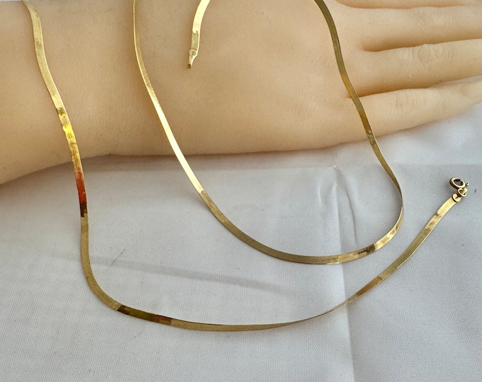 14K Solid Gold 24”flat Chain Link Smooth Shiny Reversible Unisex ...