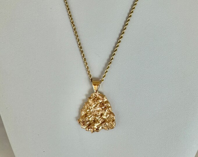 14K Solid Gold Nugget Pendant Rope Chain Necklace Both Hallmark 14K ...