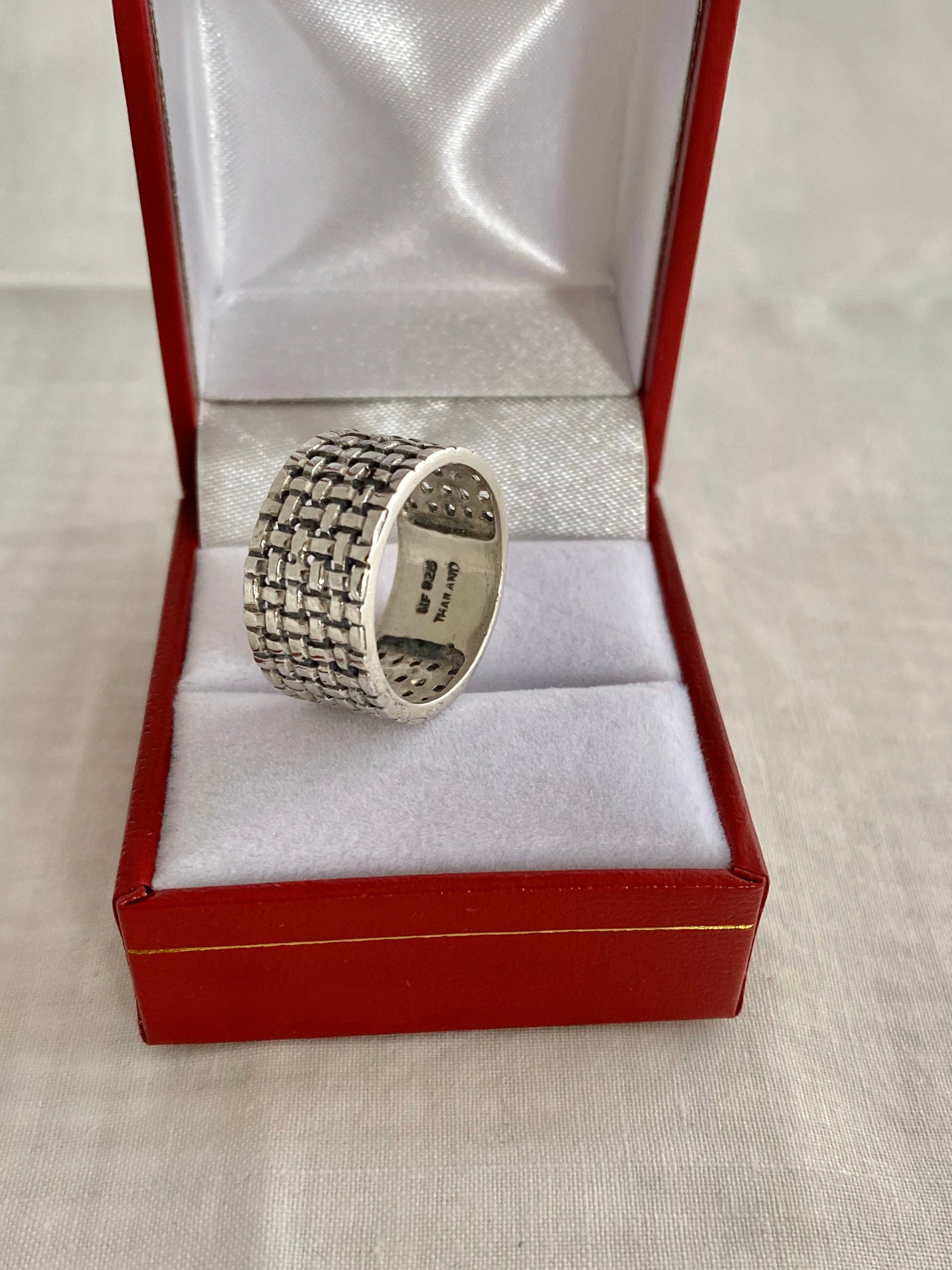 Wide Ring Band Square Embroider Open Work Ring 925 Sterling Silver - Etsy
