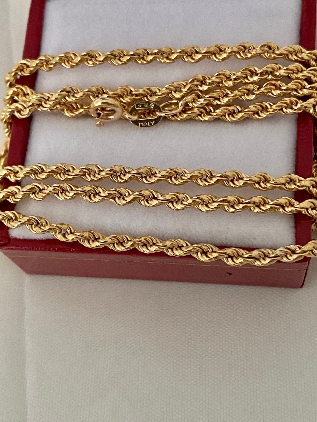 14K Gold Rope Chain Link Necklace 24.5 Length 0.09mm Width Weighs 5.3 ...