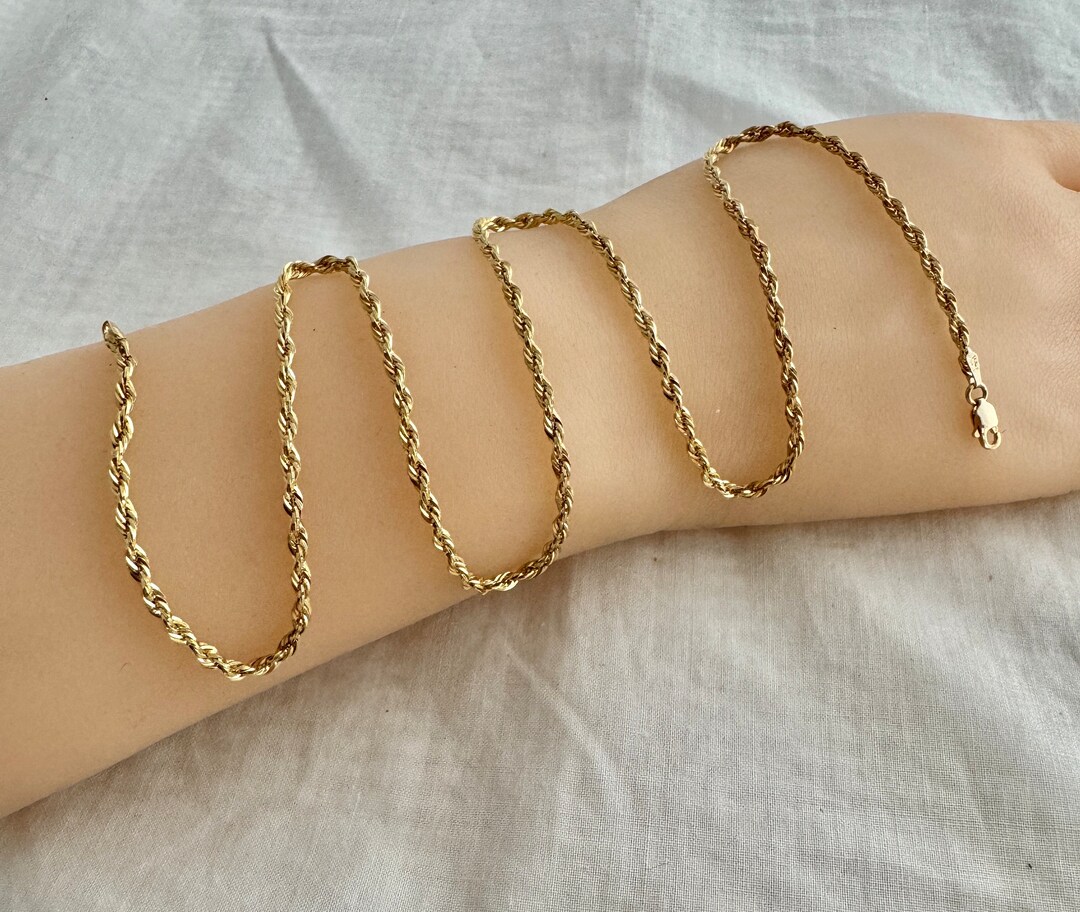 14K Gold Rope Twist Chain Link Length Necklace Weighs Grams Lightweight ...