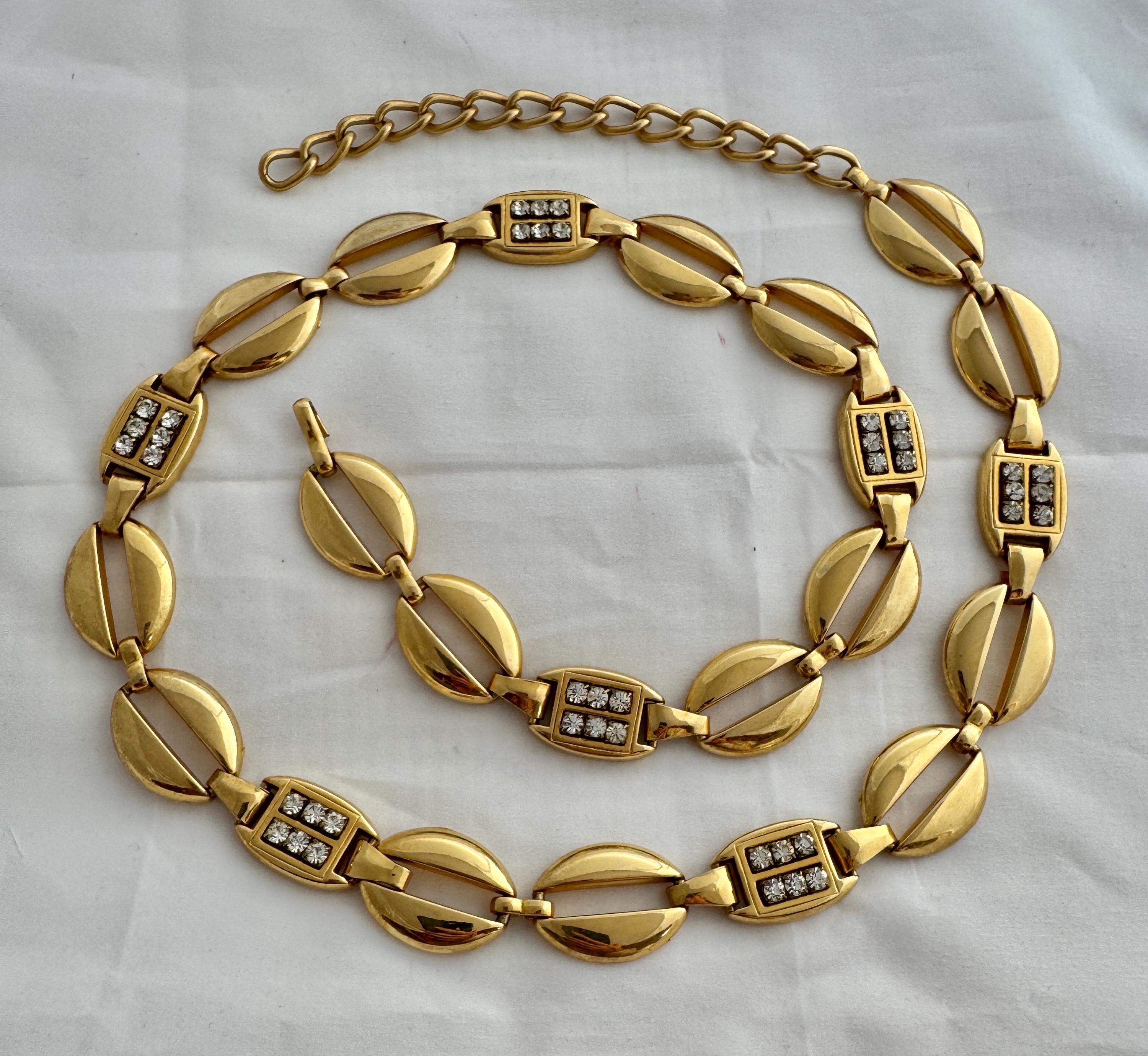 Gold Tone Designer Belt Rhinestone Accents Made in Spain Letter E ...