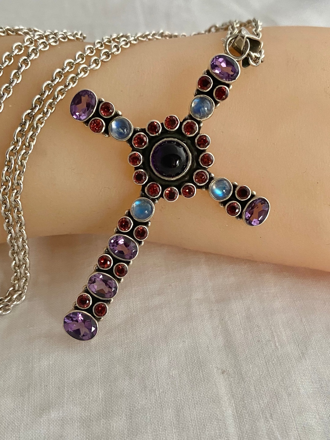 Nicky Butler Multi Gemstone Cross Moonstone Amethyst Garnet Stones ...