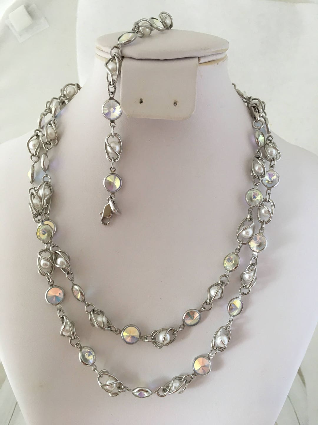 Authentic Swarovski Crystals Perals Necklace and Bracelet Set Vintage ...