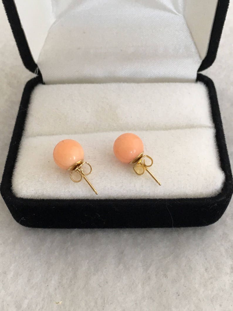 14K Gold Genuine Natural Coral Salmon Color 8mm Bead Post | Etsy