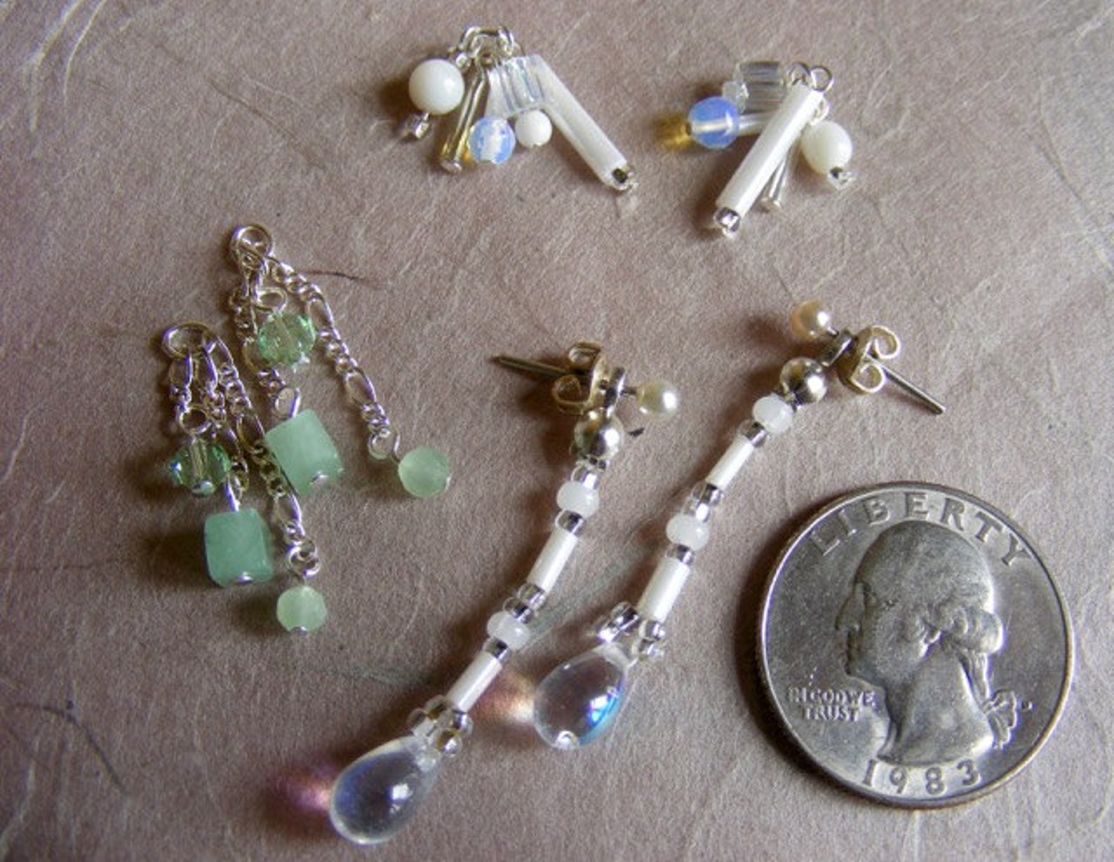 Small White Pearl Stud Interchangeable Dangle Earrings in Green, Silver ...