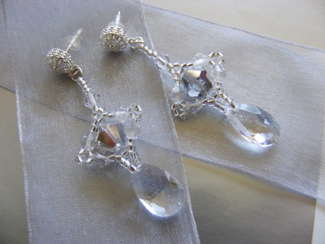 Crystal and Silver Fancy Dangle Earrings for Formal or Bridal Wear - Etsy