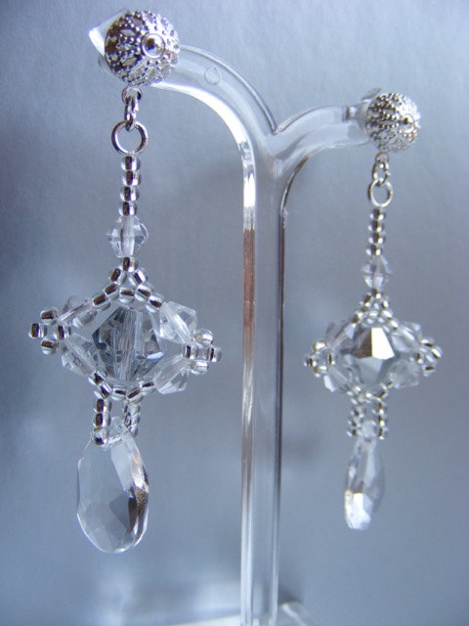 Crystal and Silver Fancy Dangle Earrings for Formal or Bridal Wear - Etsy