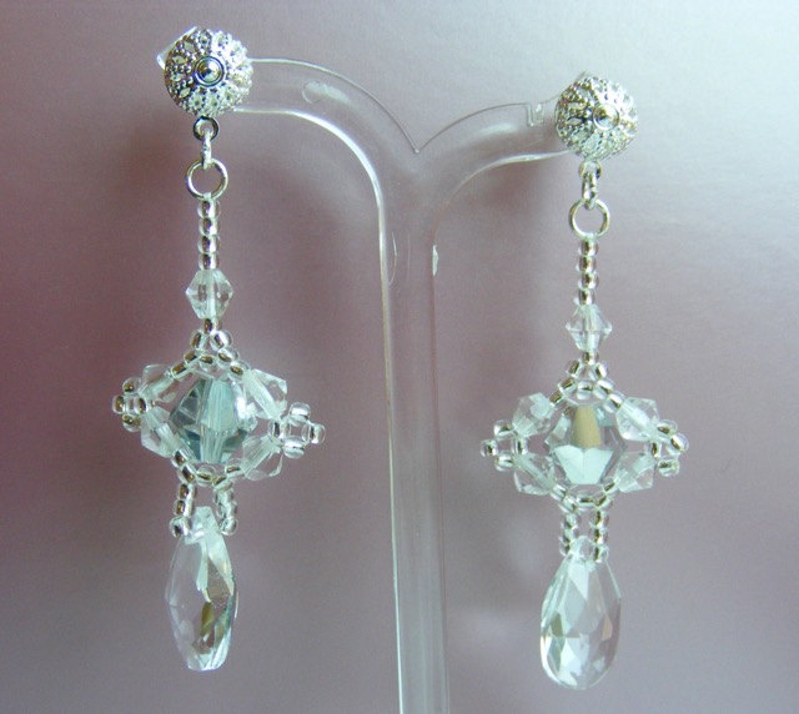 Crystal and Silver Fancy Dangle Earrings for Formal or Bridal Wear - Etsy