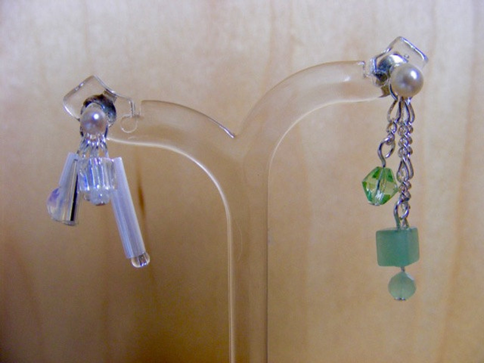 Small White Pearl Stud Interchangeable Dangle Earrings in Green, Silver ...