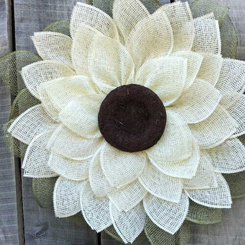 Large Cream Poly Burlap Flower Wreath UITC unique in the - Etsy