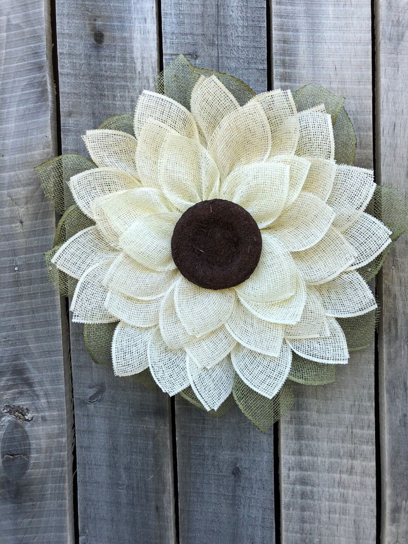 Large Cream Poly Burlap Flower Wreath UITC unique in the - Etsy