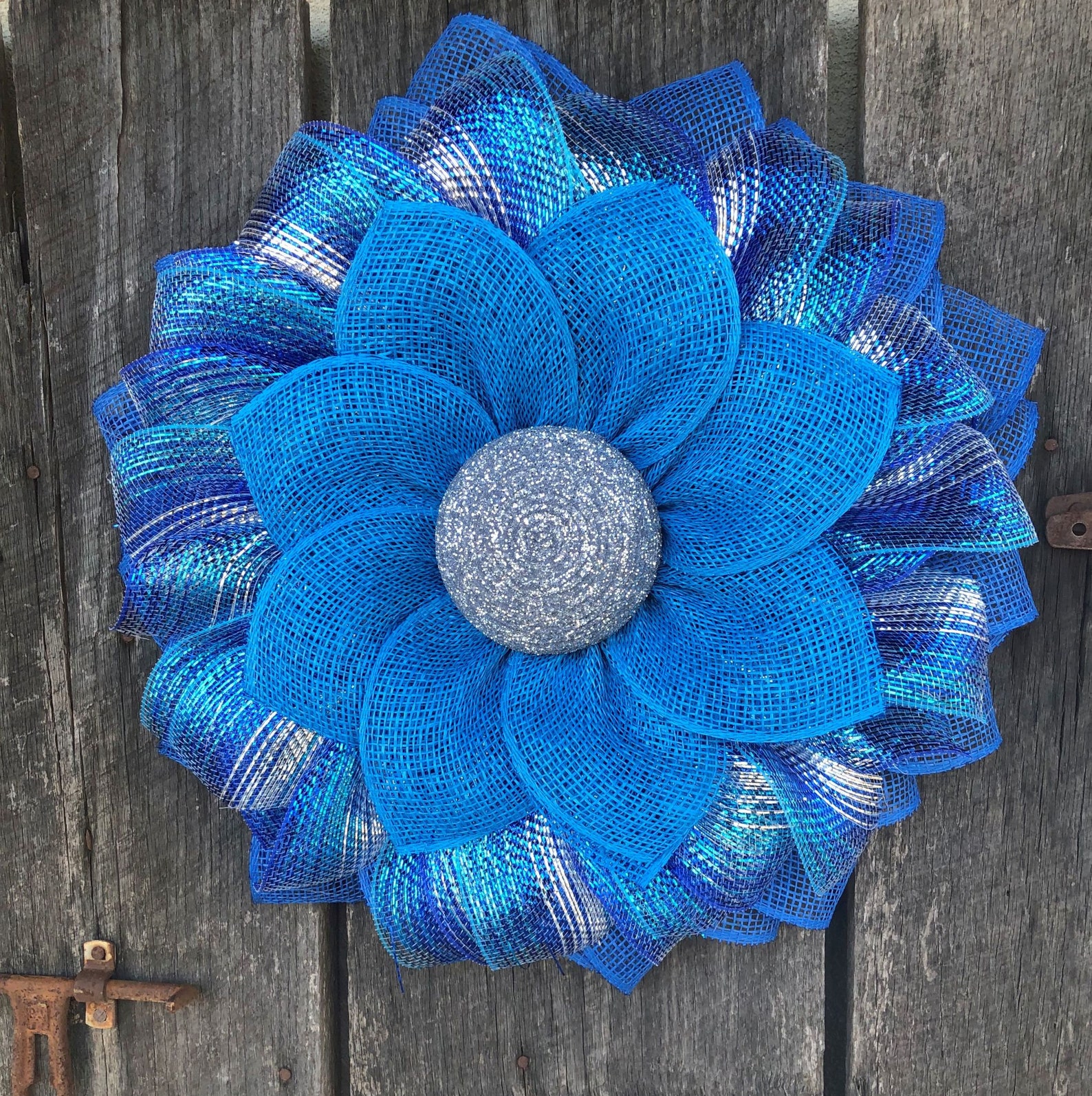 Blue Wreath Blue Flower Blue Flower Wreath Poly Burlap | Etsy