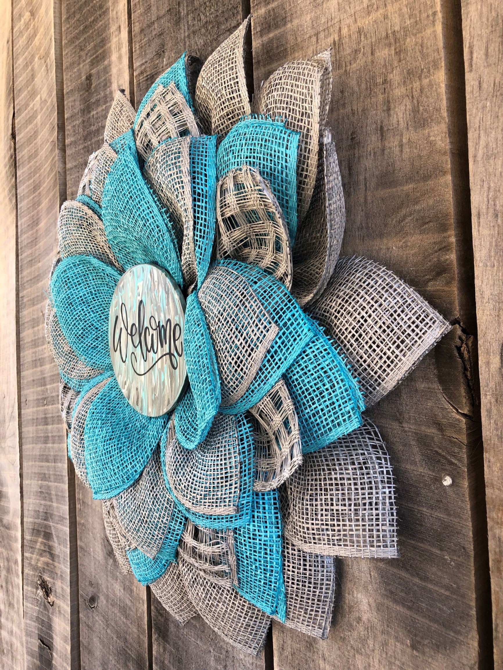 Welcome Wreath Welcome Flower Sunflower Wreath Turquoise | Etsy