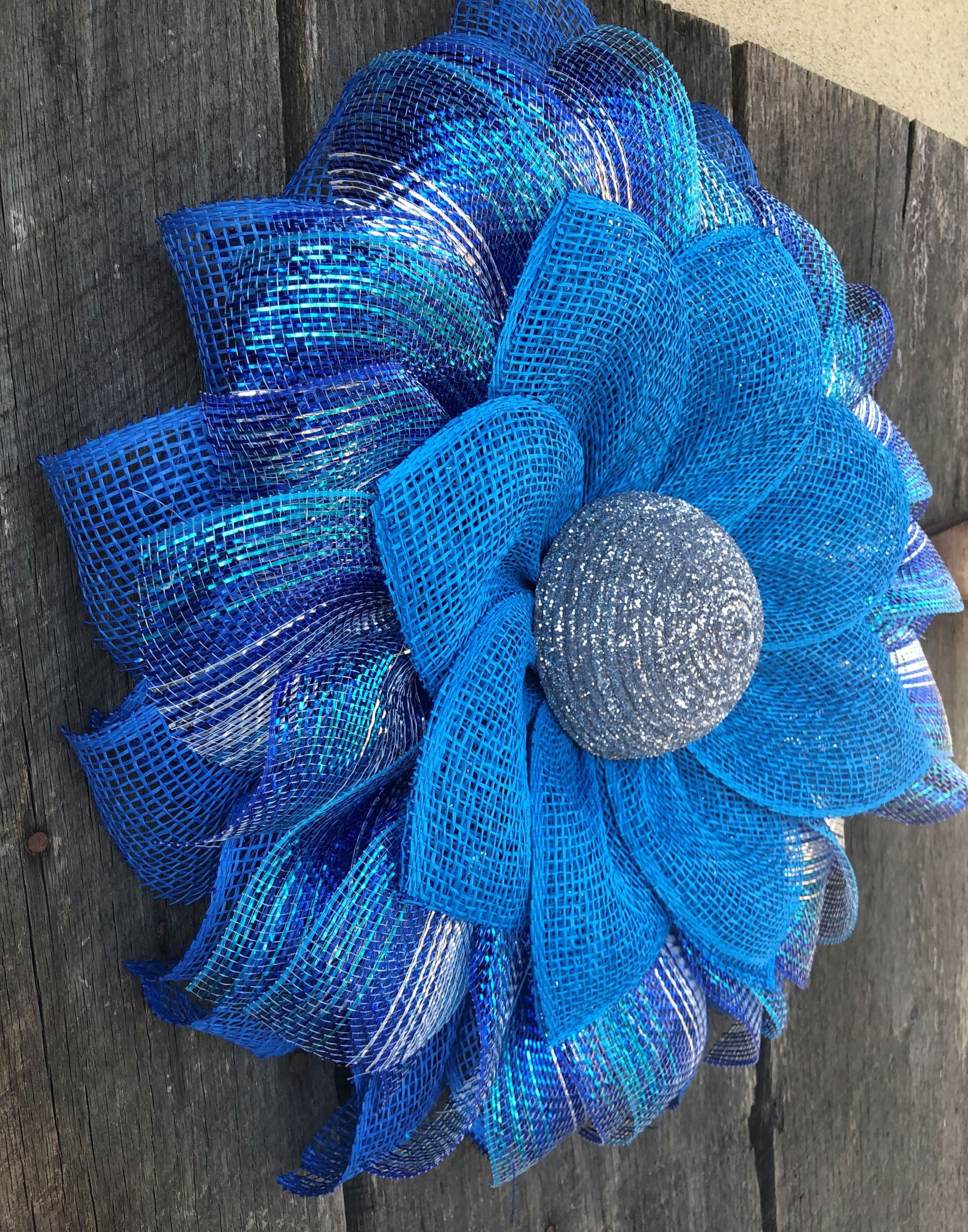 Blue Wreath Blue Flower Blue Flower Wreath Poly Burlap - Etsy