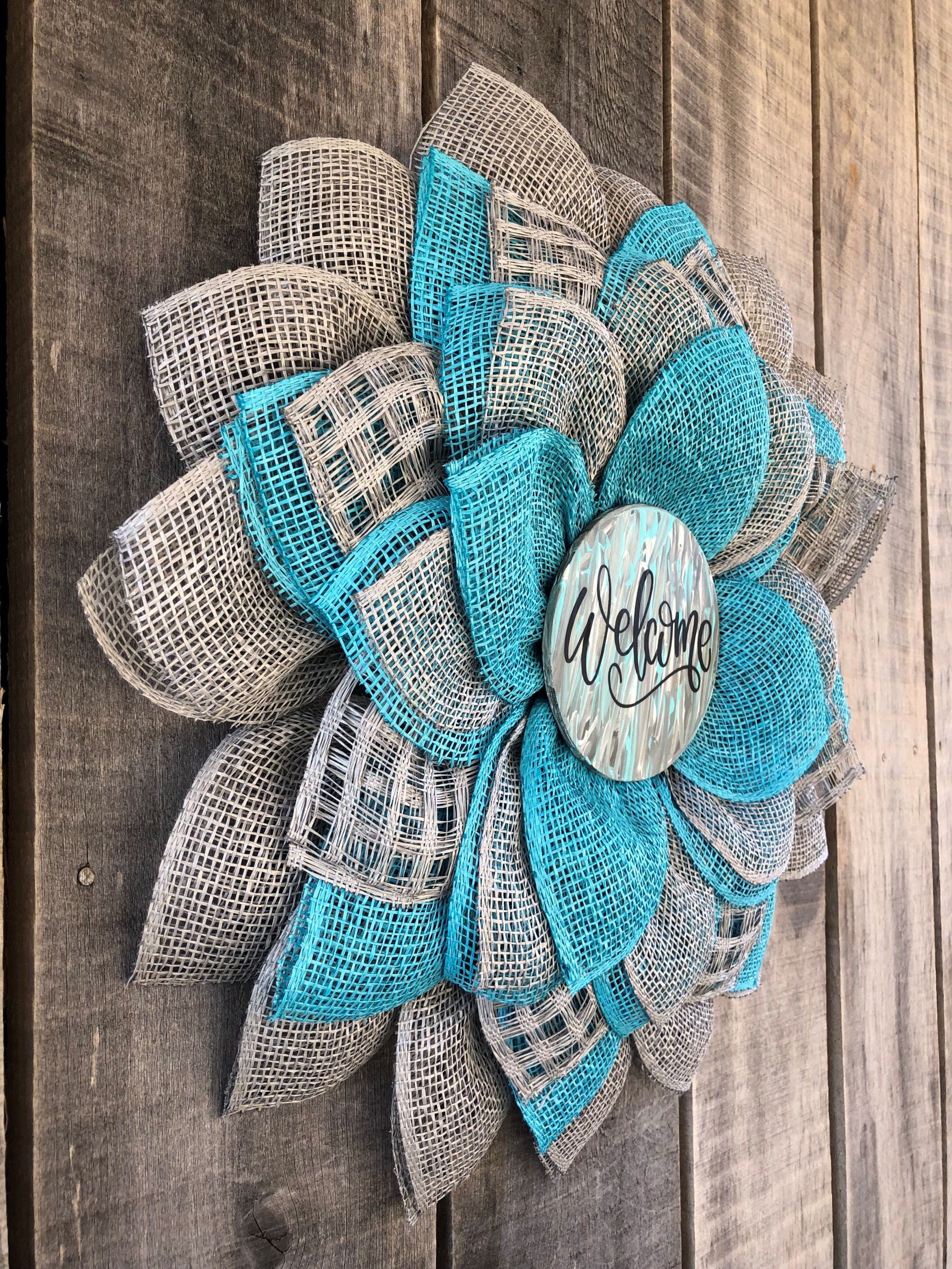 Welcome Wreath Welcome Flower Sunflower Wreath Turquoise | Etsy