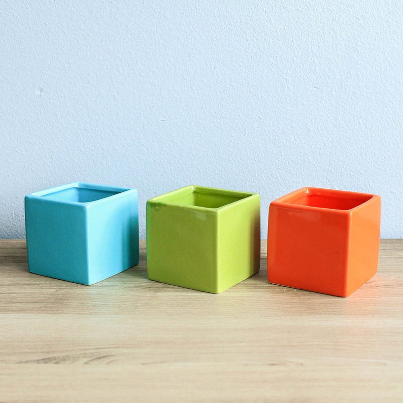 Set of 3 Geometric Cube Containers With Custom Air Plants | Etsy