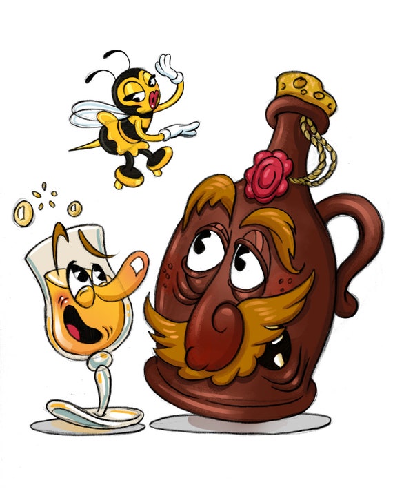 Cuphead Style Mead and Bee Miod Pitny COLOR or B/W | Etsy