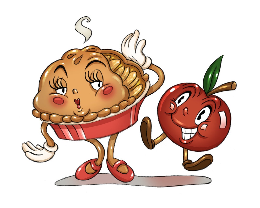Cuphead Style American Apple Pie and Apple - Etsy