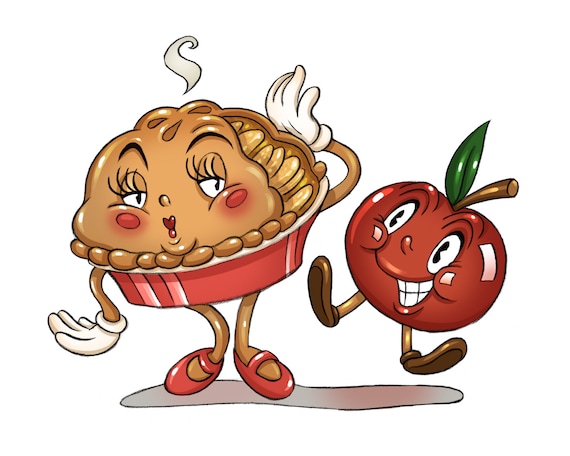 Cuphead Style American Apple Pie and Apple | Etsy