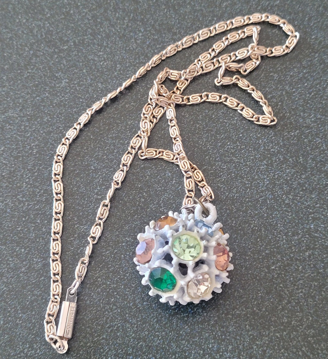 Vintage 1950s Enameled Spiky Sputnik Rhinestone Pendant Necklace 18 ...