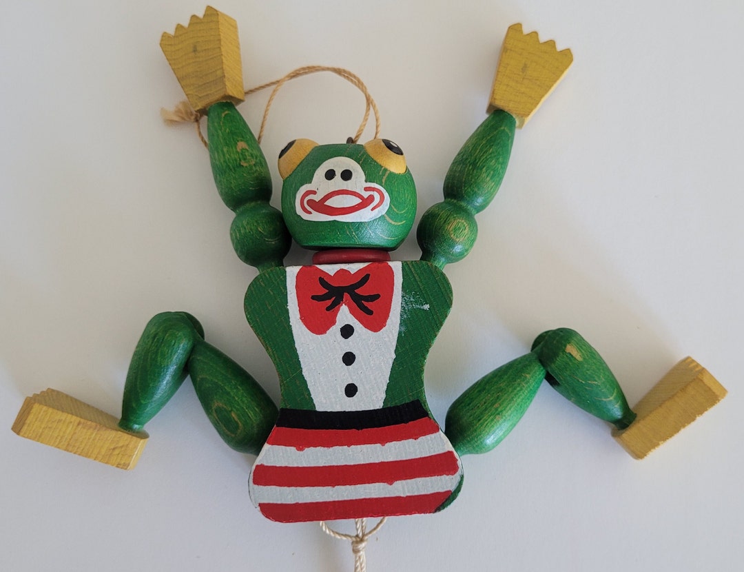 Vintage 1960s FAMO Hoppy Frog Articulated Jointed Wooden Jumping Jack ...